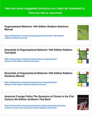 Organizational Behavior 14th Edition Robbins Test Bank | PDF