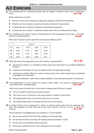 9702_p1_uncertainities and errors | PDF