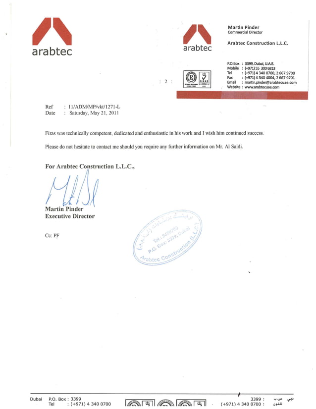Firas_Arabtec_Reference Letter | PDF