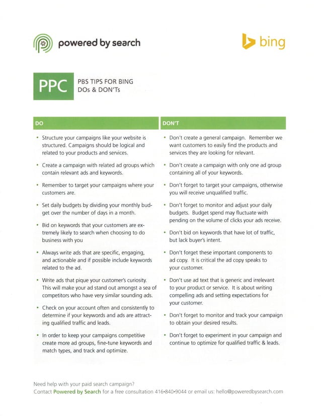PPC Tips For Bing Dos & Don'ts | PDF