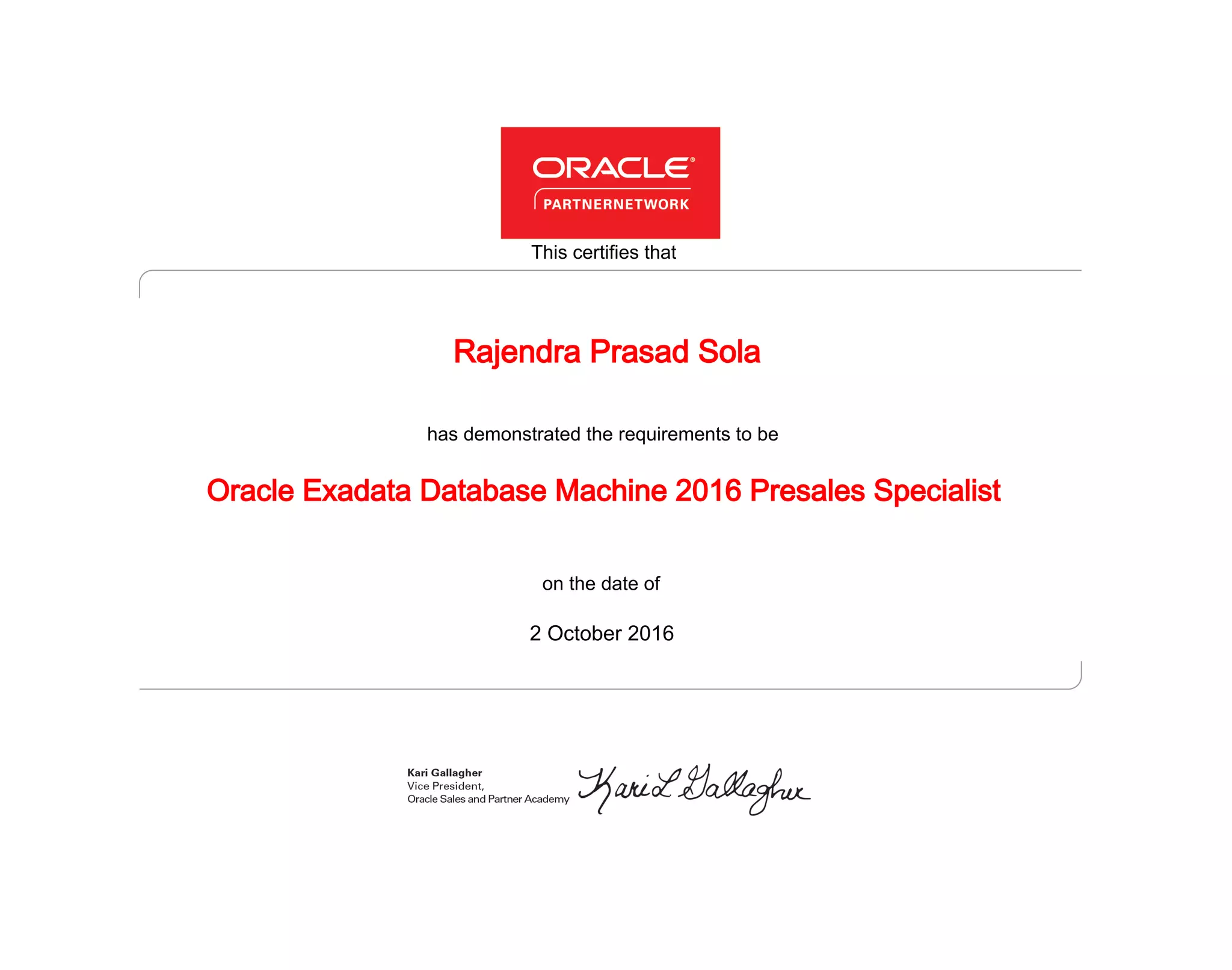 Oracle Exadata Presales certificate | PPT