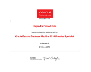 Oracle Exadata Presales certificate | PPT