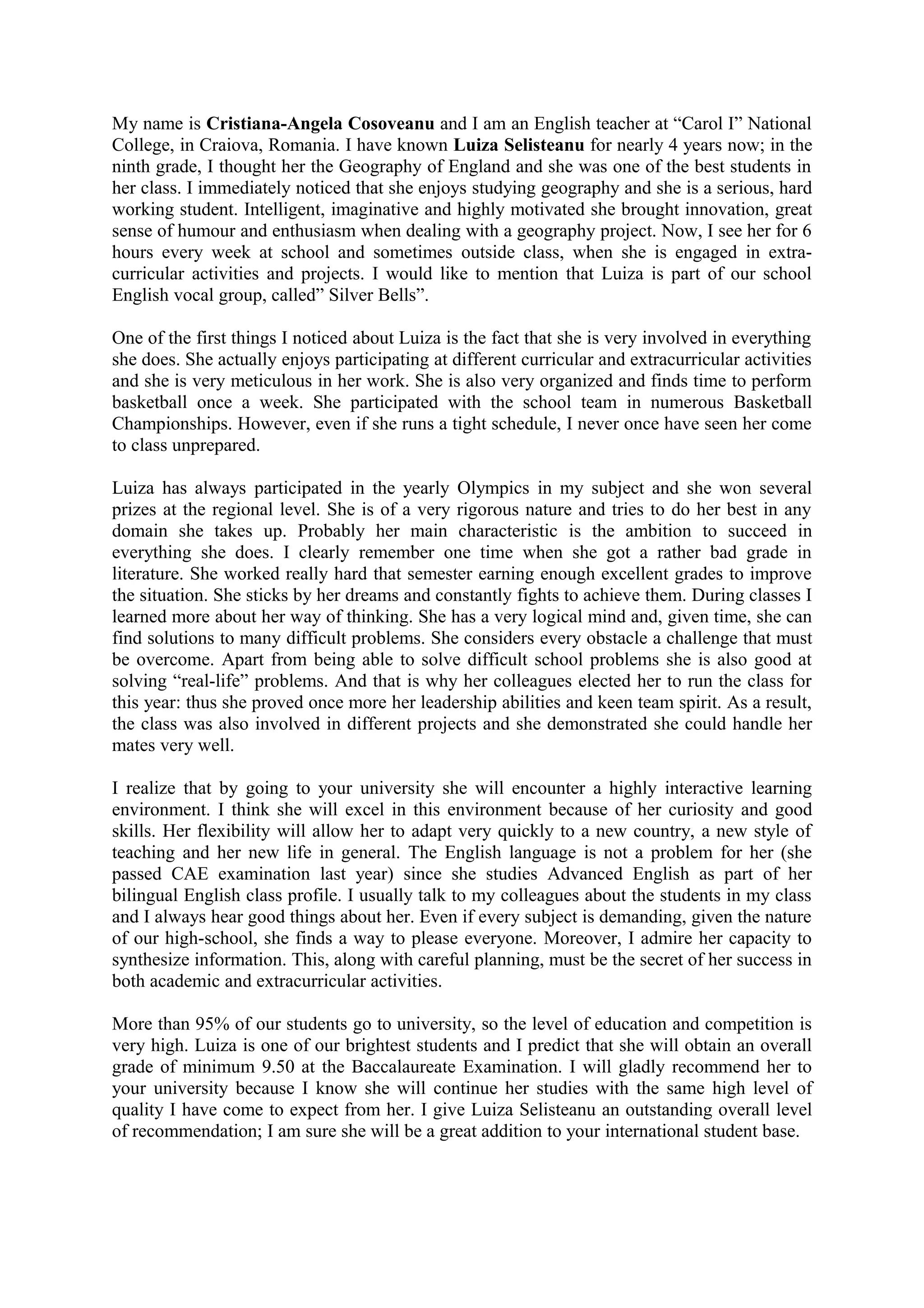 Reference - prof Cristiana Cosoveanu | DOC