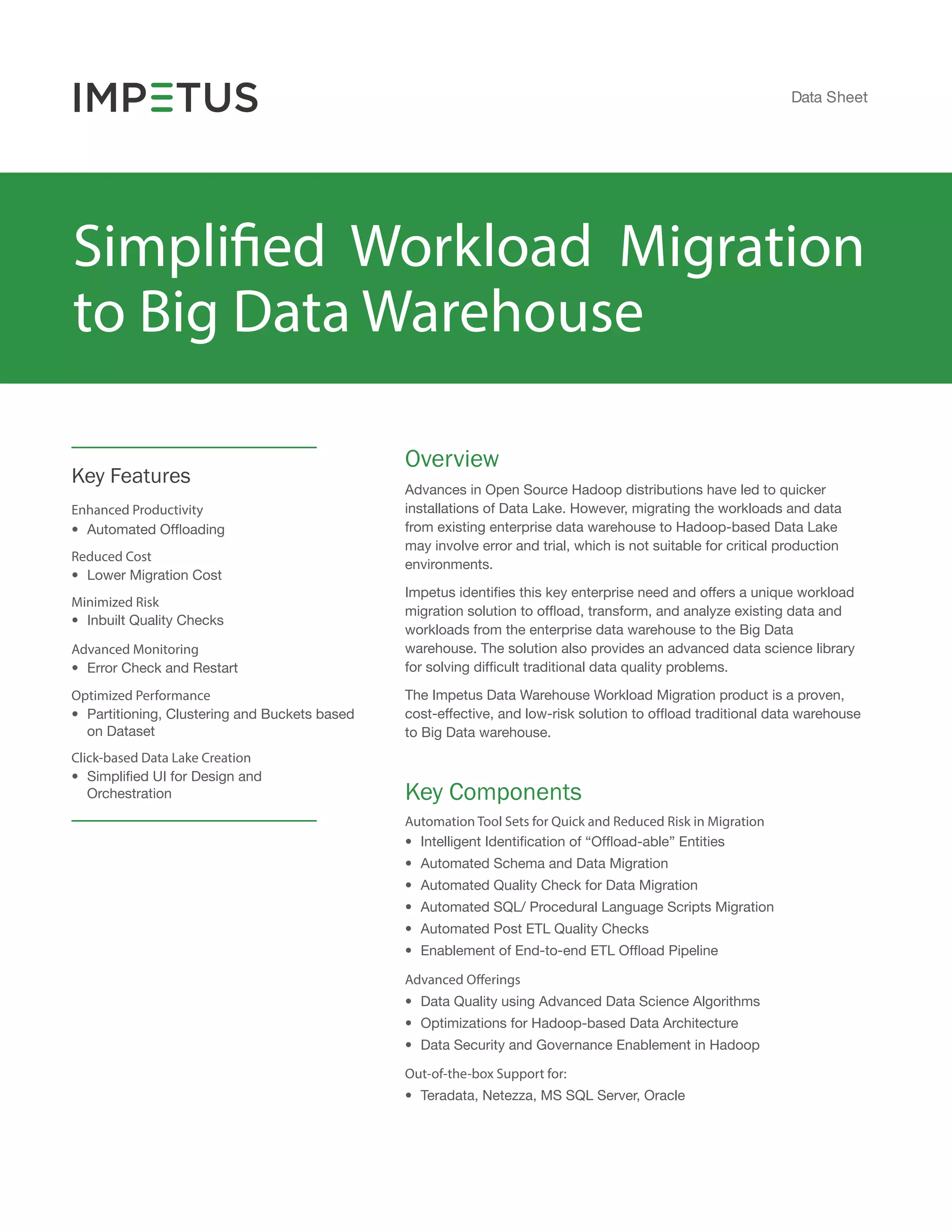 Simplified Workload Migration to Big Data Warehouse | PDF