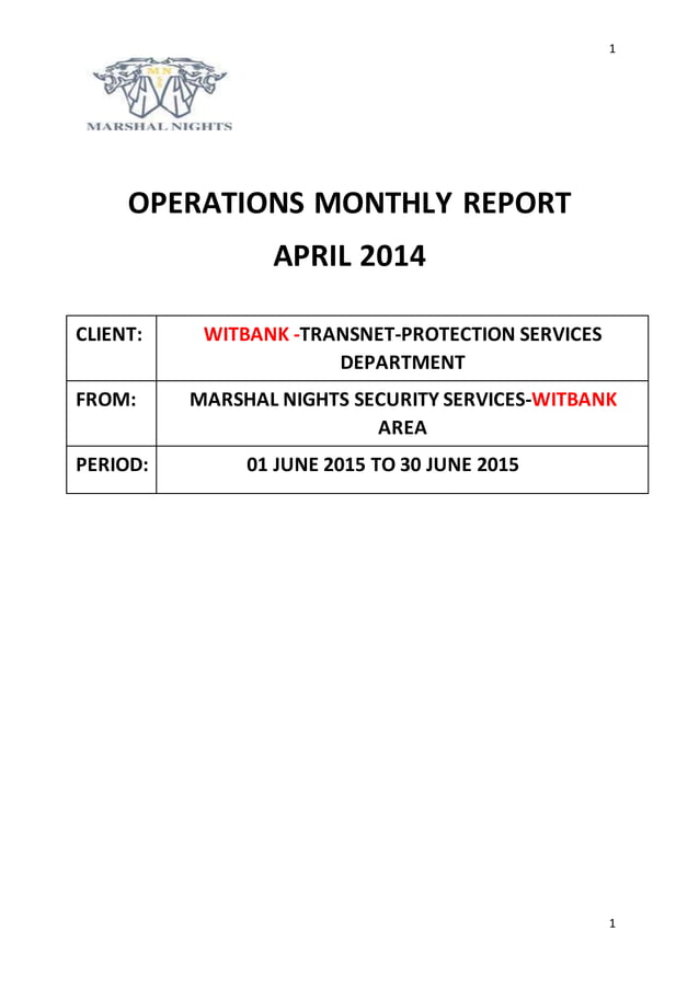 OPERATIONS MONTHLY REPORT | DOCX