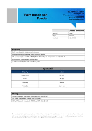 Palm Bunch Ash TDS | PDF