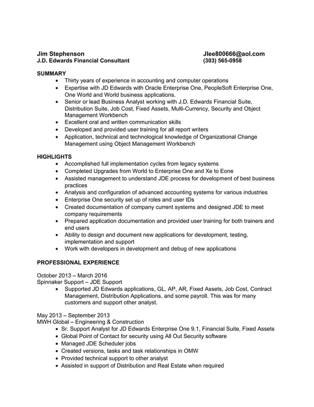 Jim Stephenson Resume | PDF