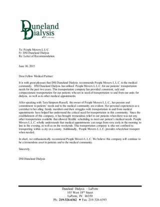 PeopleMovers Recommendation Letter | PDF