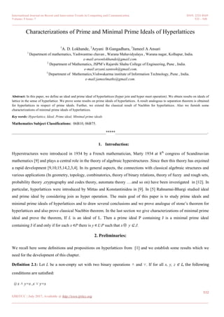 Characterizations of Prime and Minimal Prime Ideals of Hyperlattices | PDF