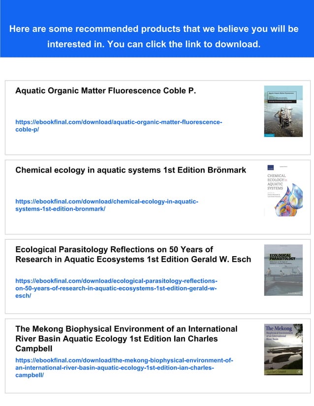 Aquatic Ecosystems Interactivity of Dissolved Organic Matter Aquatic Ecology 1st Edition Stuart ...