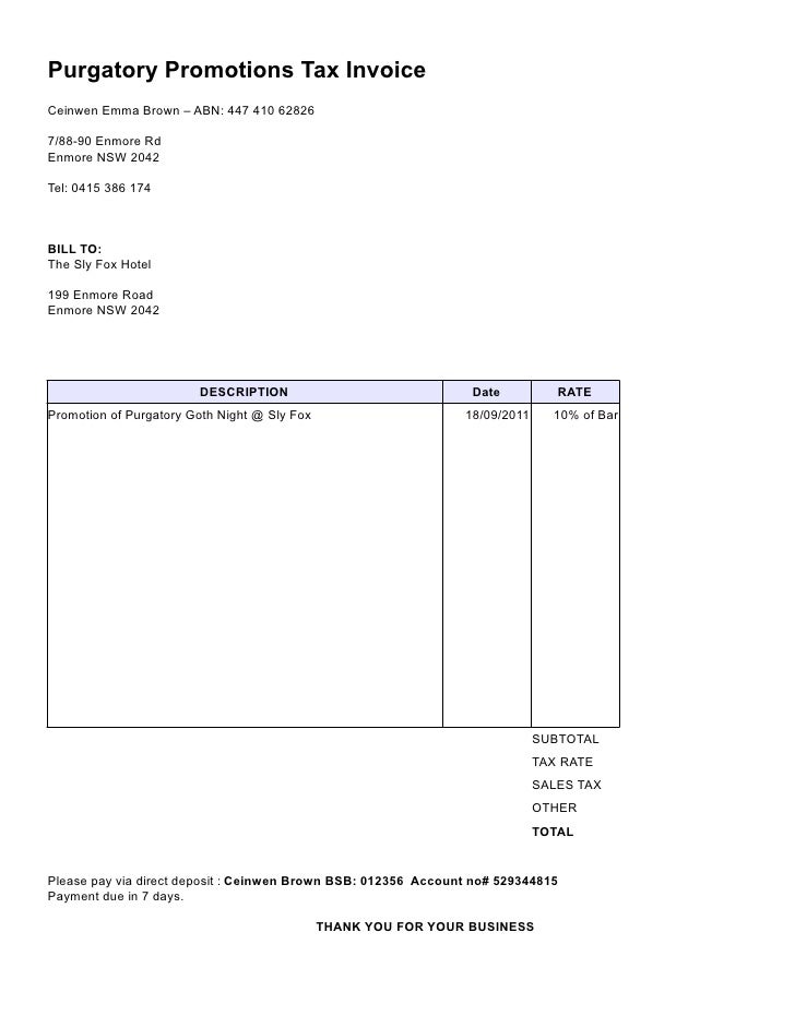 Purgatory Invoice - 18.9.11