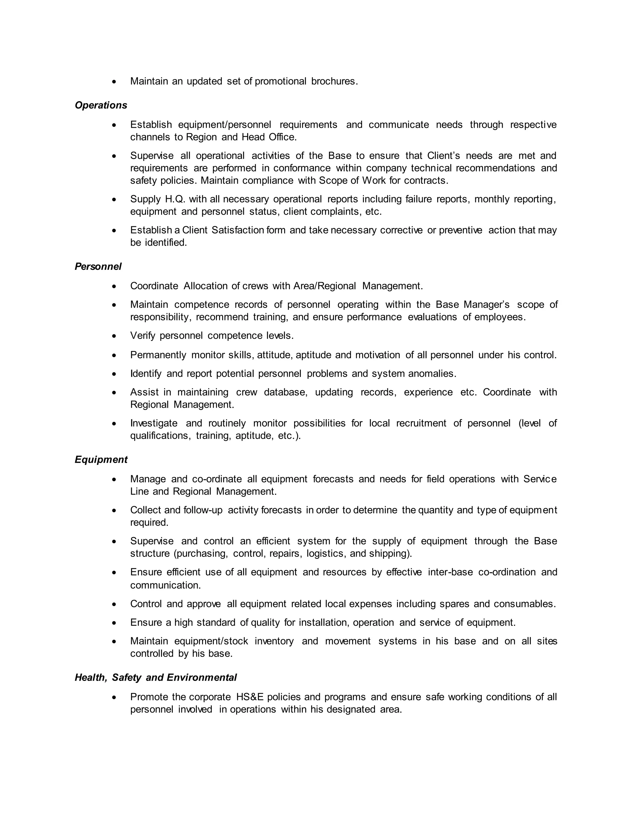 Country manager detailed responsibilities | DOCX