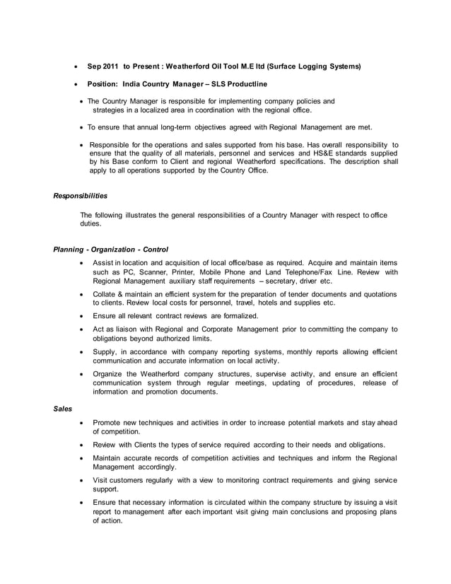 Country manager detailed responsibilities | DOCX | Executive Leadership ...