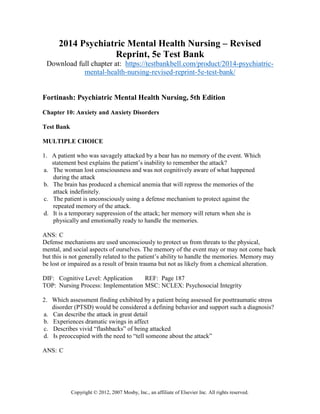 2014 Psychiatric Mental Health Nursing – Revised Reprint, 5e Test Bank ...