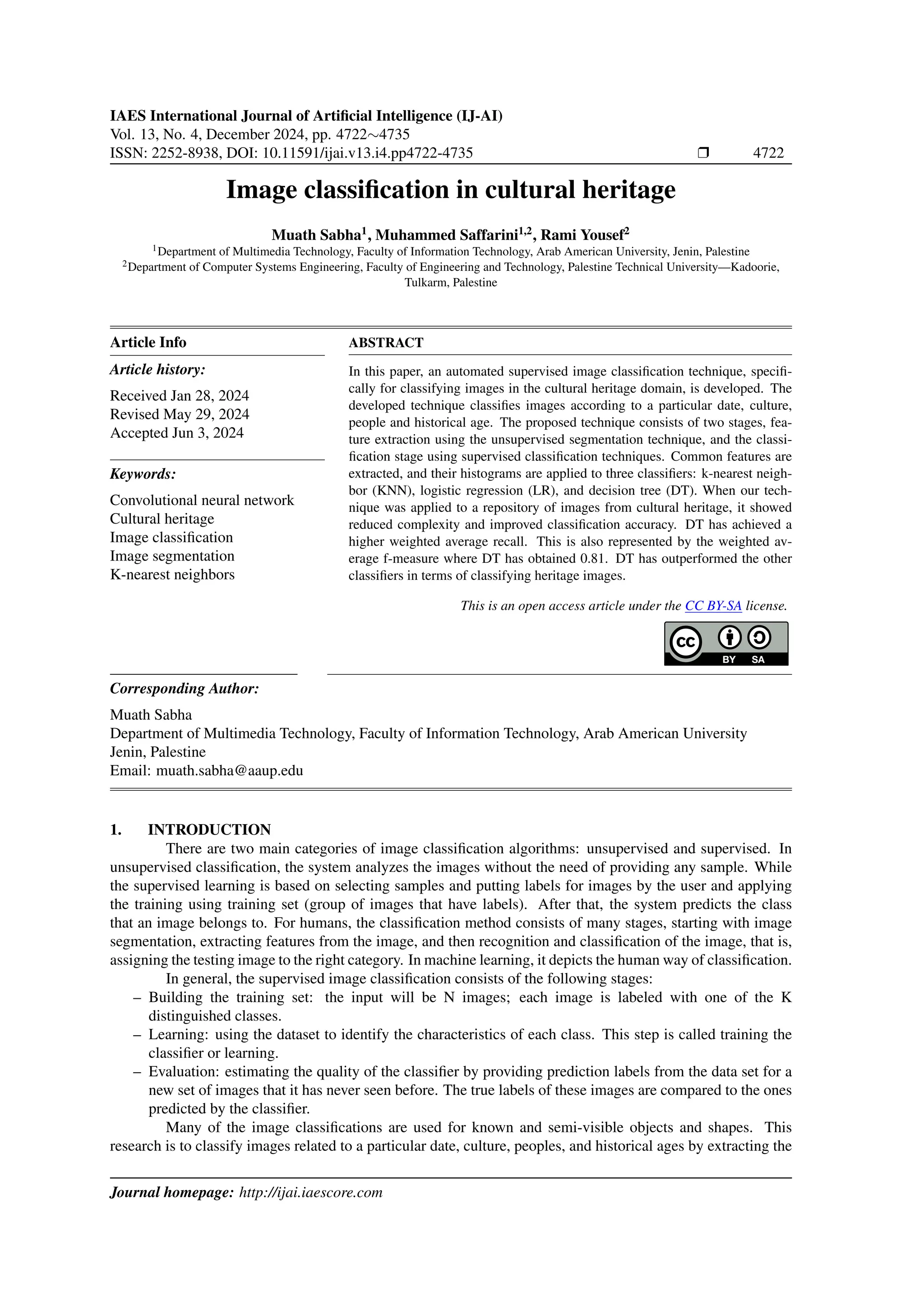 Image classification in cultural heritage | PDF