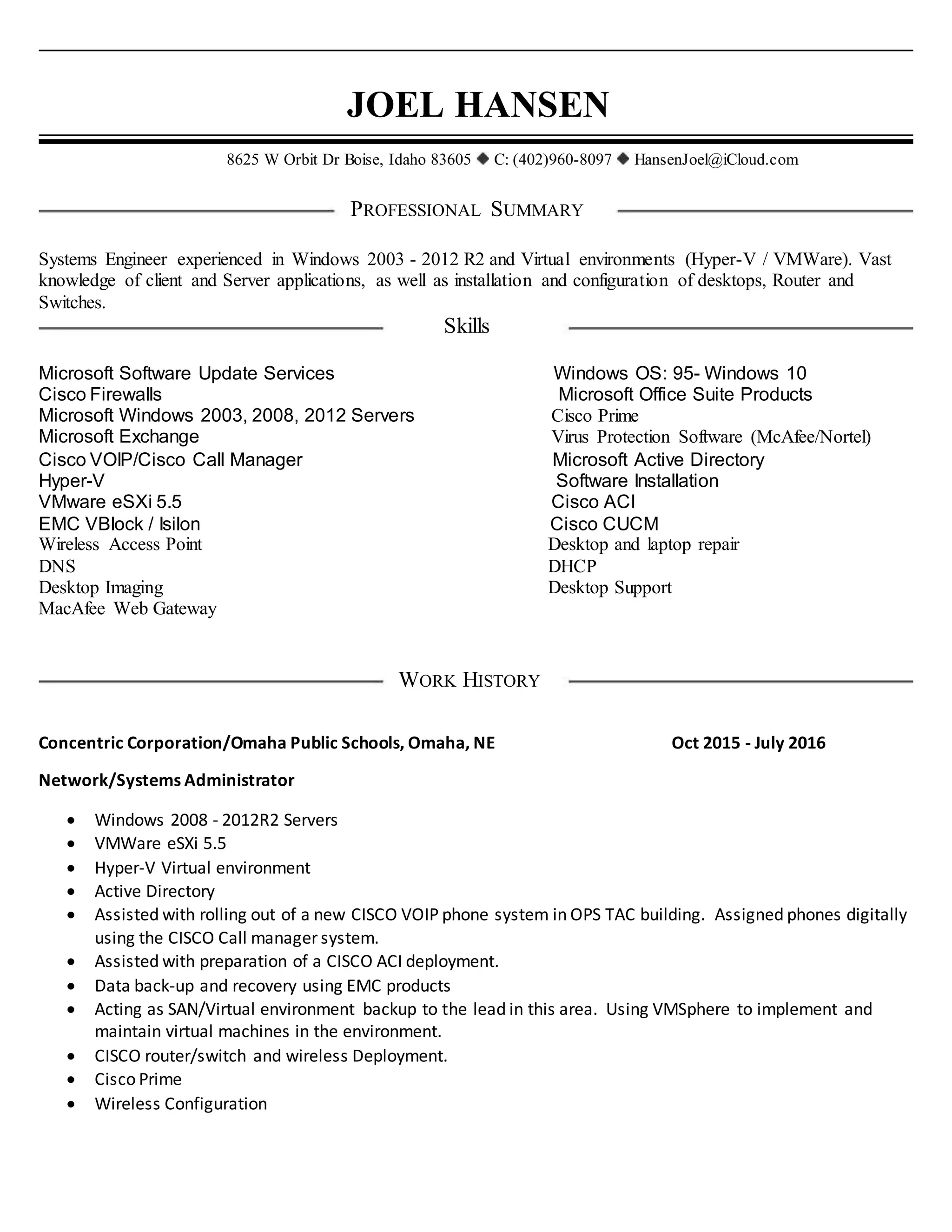 Joel Hansen Resume | DOCX