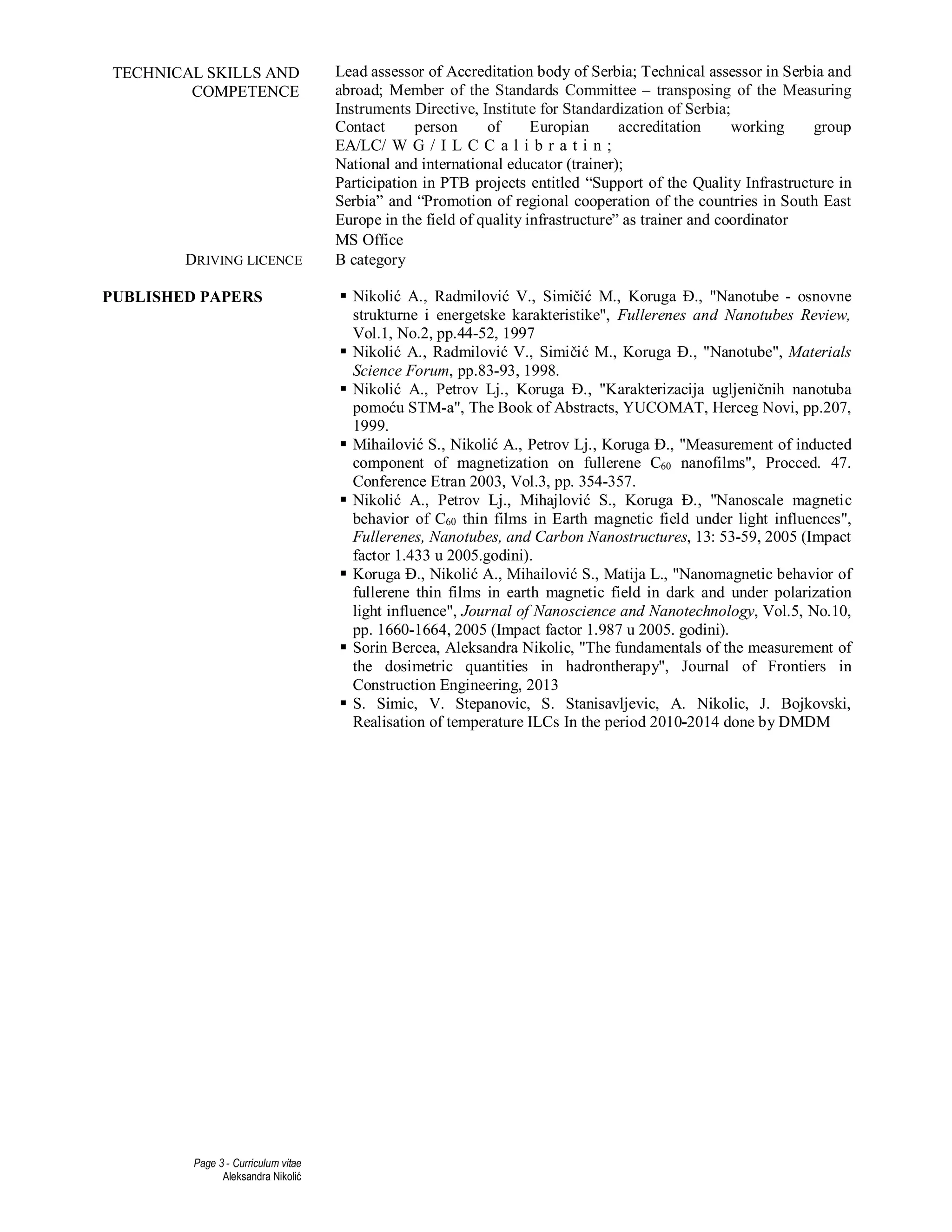 CV Aleksandra Nikolic EN | PDF