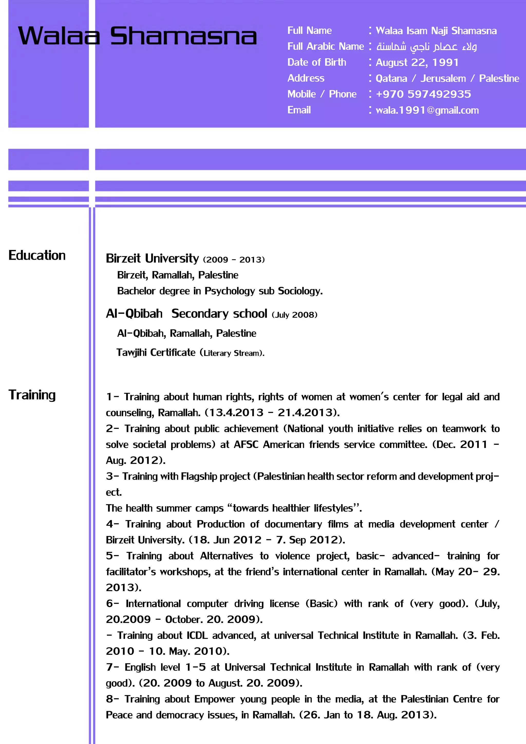 Wala Shamasna CV | PDF | Physical Therapy | Wellness