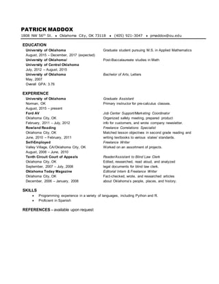 Patrick Maddox resume 1-2017 | DOCX