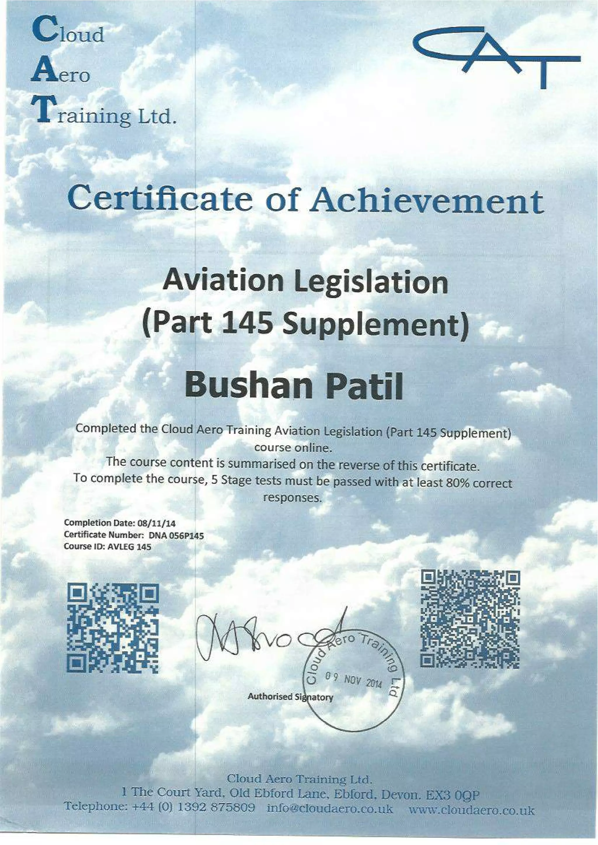 Certificate Part 145 Cloud Aero | PDF