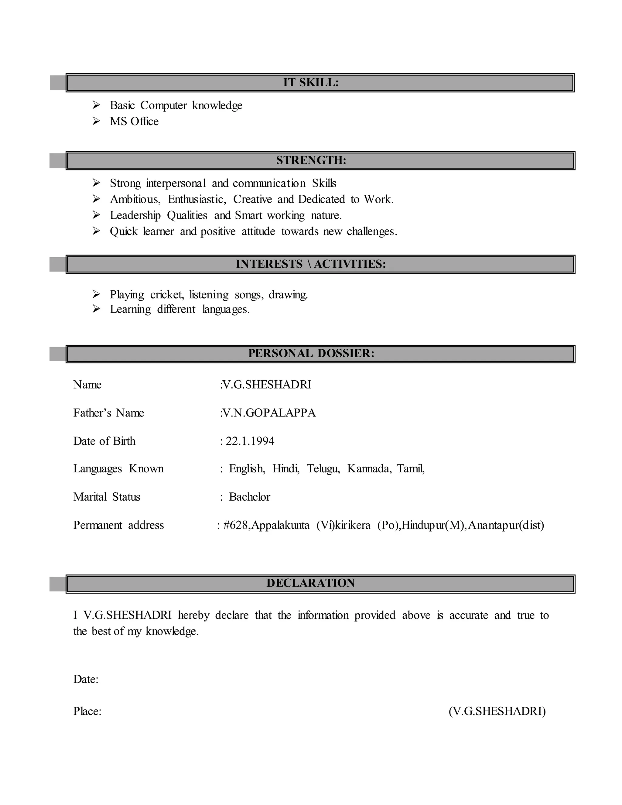 Sheshadri MBA Resume | PDF