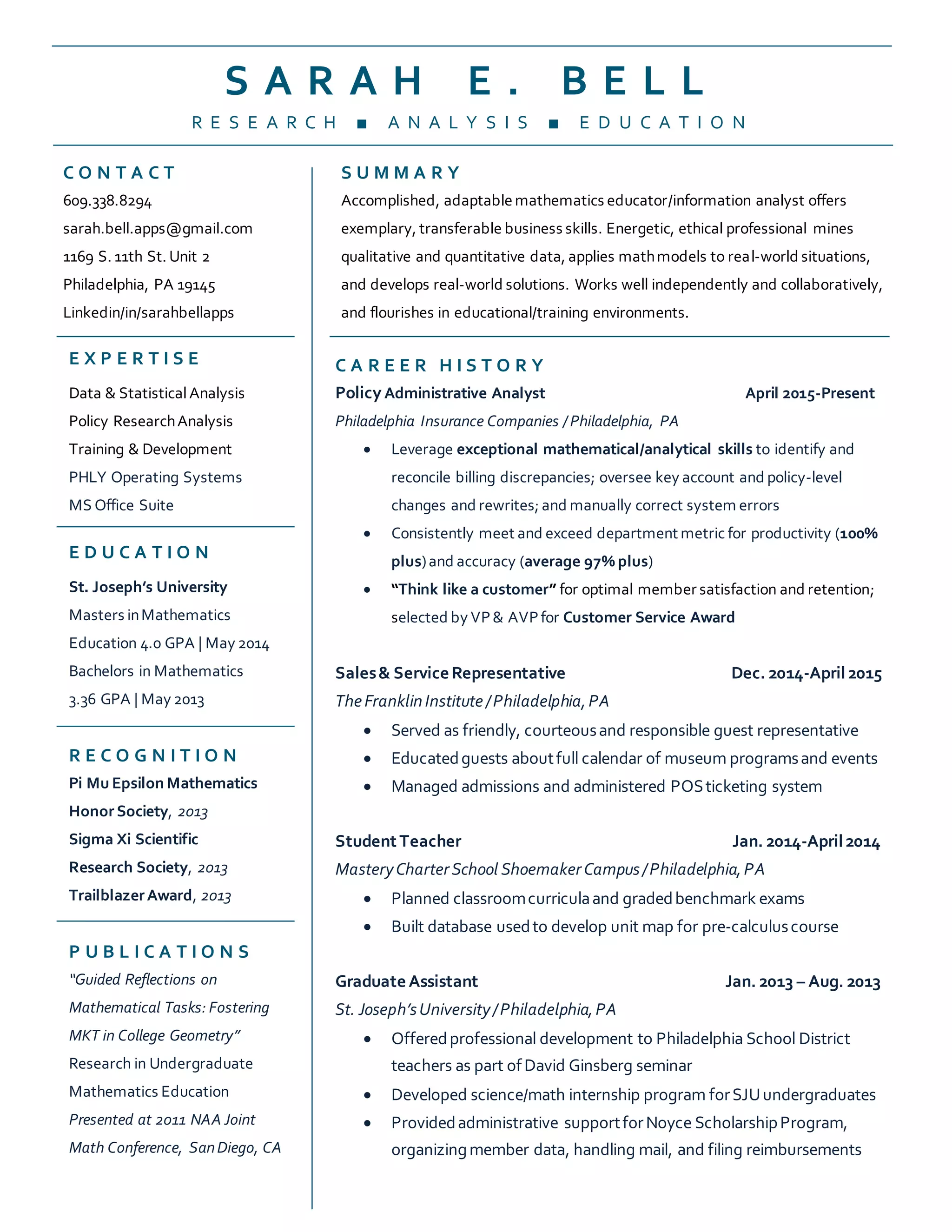Sarah Bell_Resume FINAL 2016 | DOCX