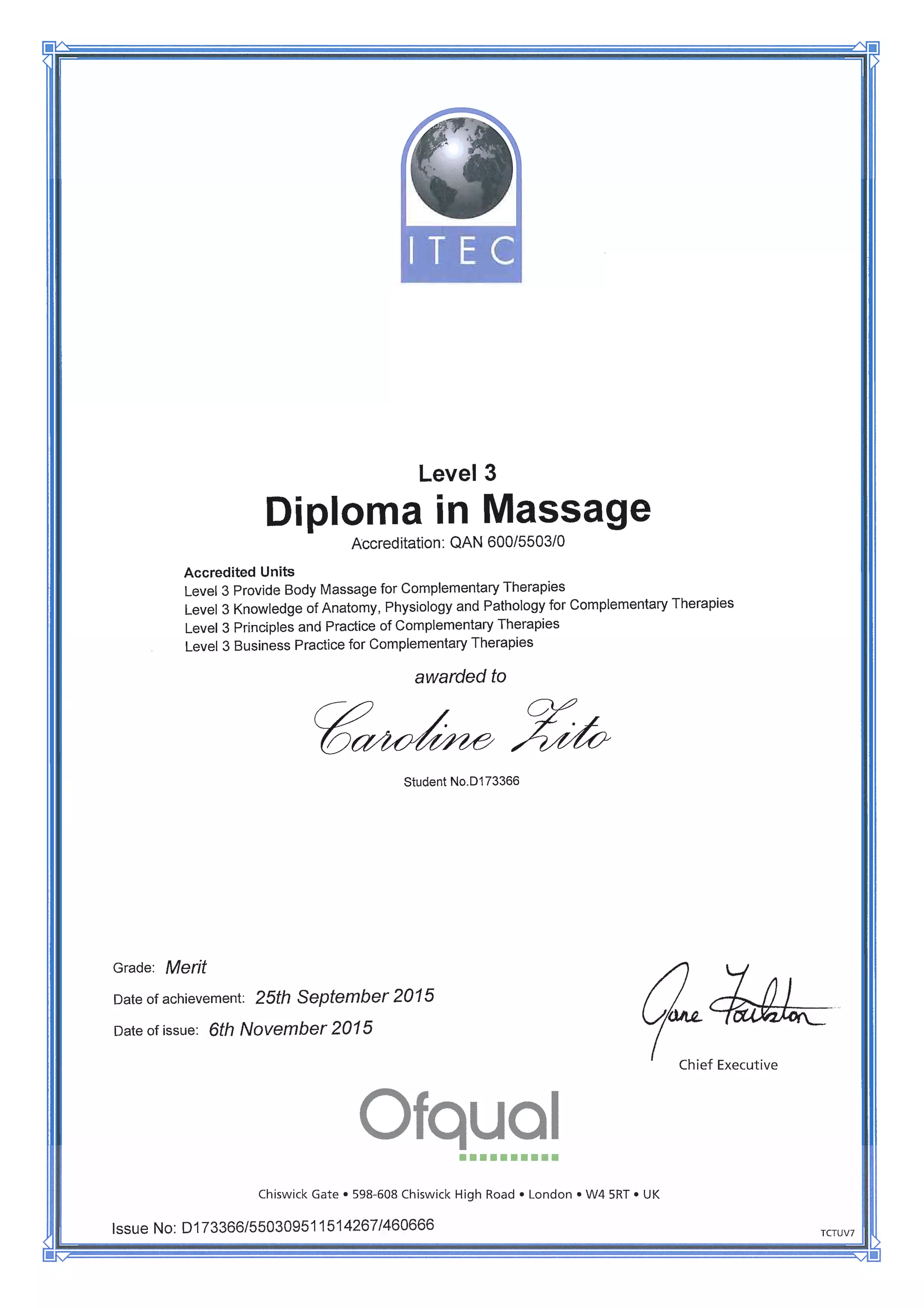 Caroline Zito ITEC Diploma | PDF