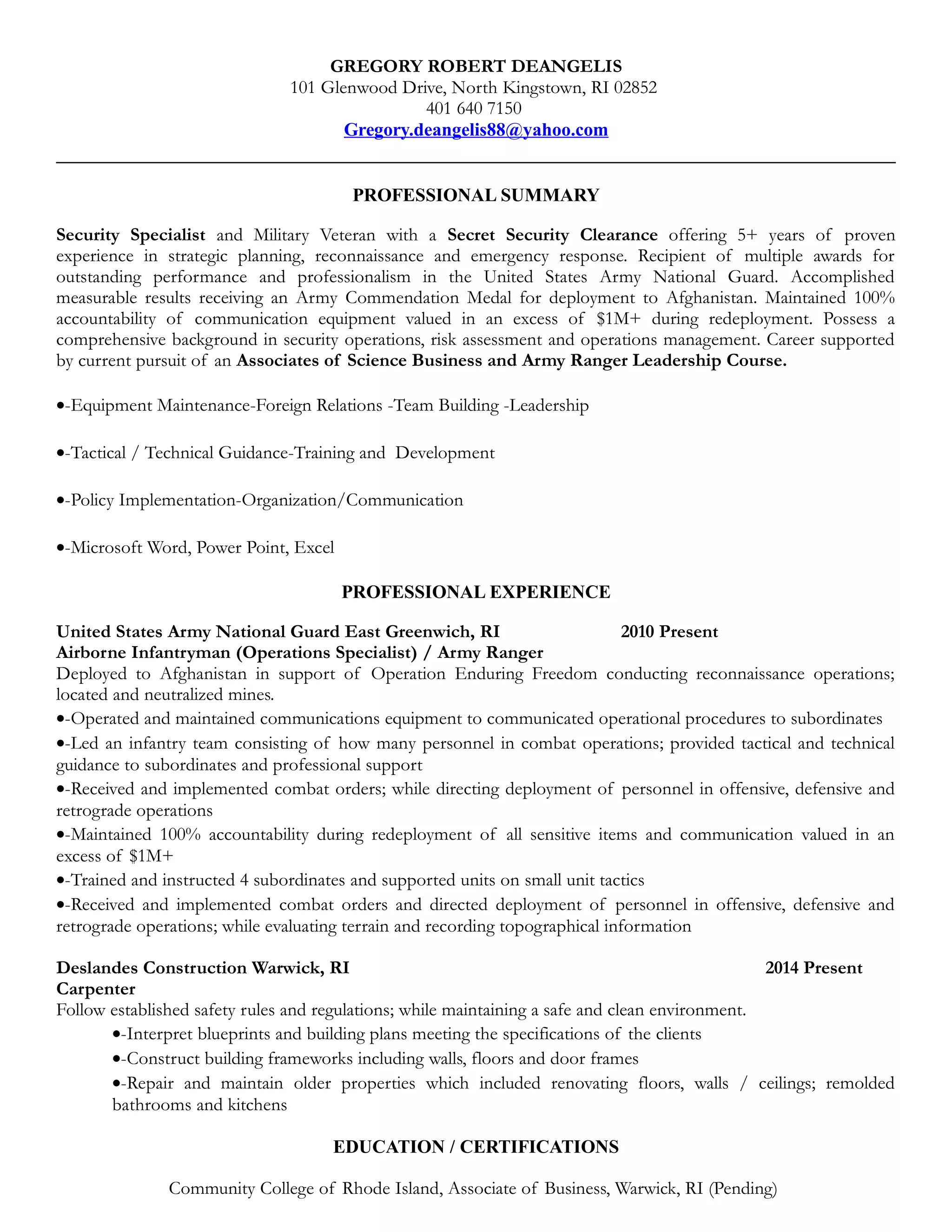 Gregory DeAngelis Resume | PDF