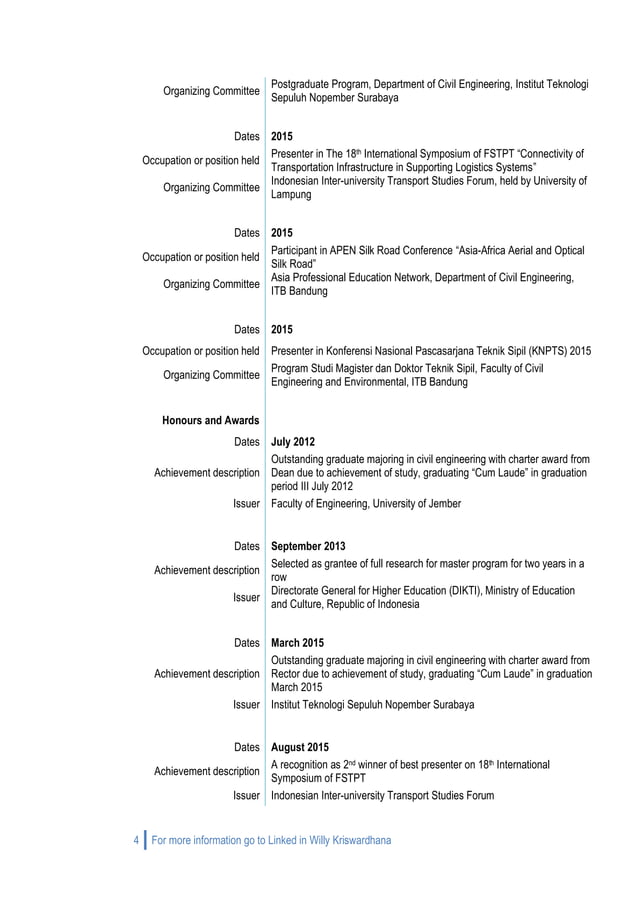 CV (ENG) - WILLY KRISWARDHANA | PDF | Civil Engineering Industry ...