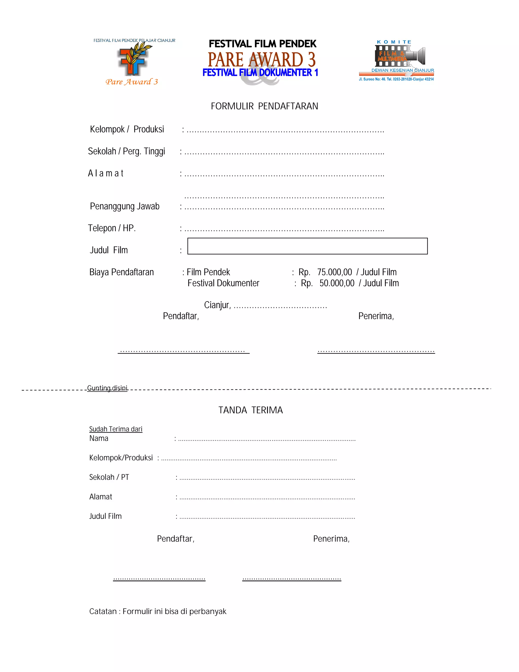 Form Pendaftaran Festival PA III | PDF