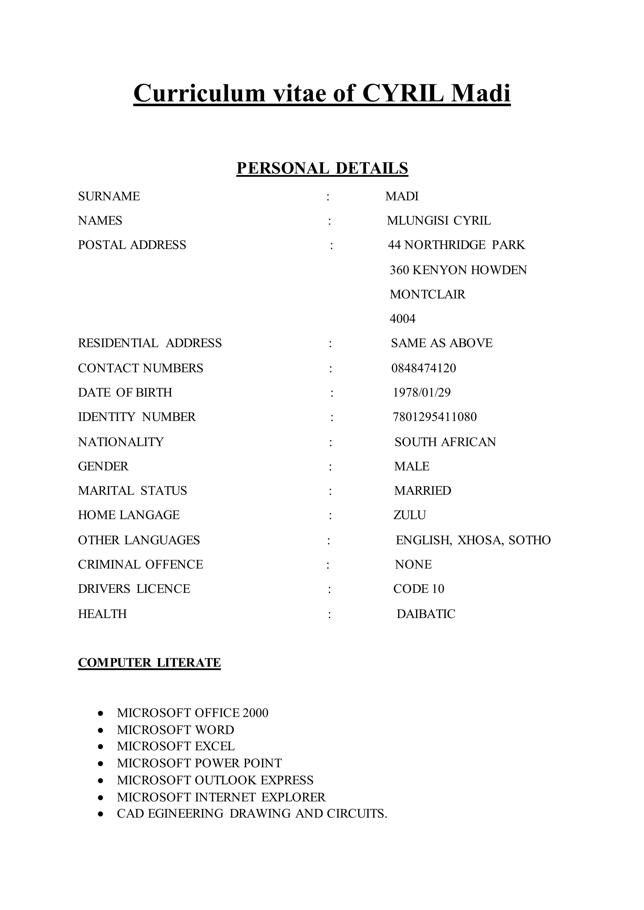 Curriculum vitae of CYRIL Madi | DOCX | Technology & Computing