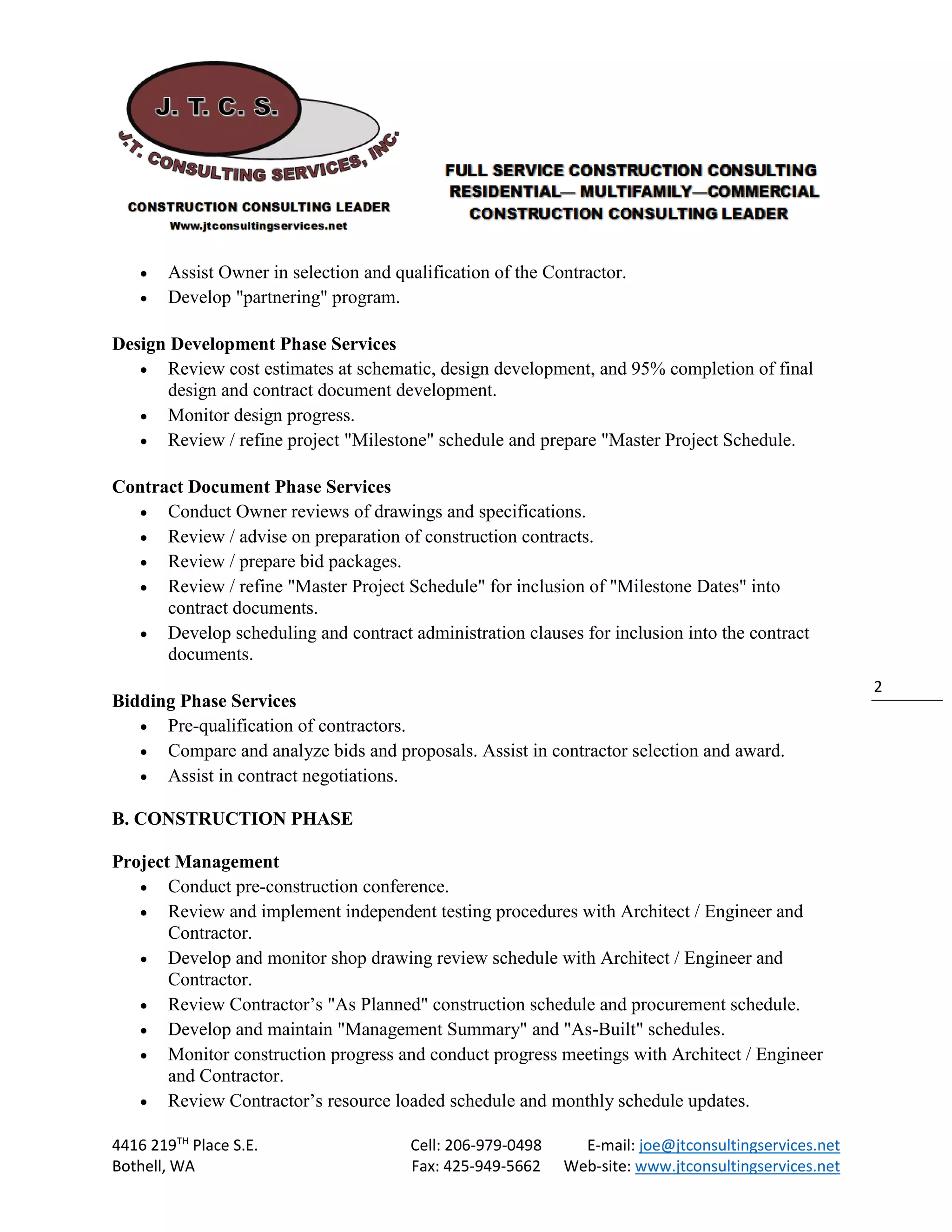 03 CONSTRUCTION OWNERS REP INFORMATION | PDF