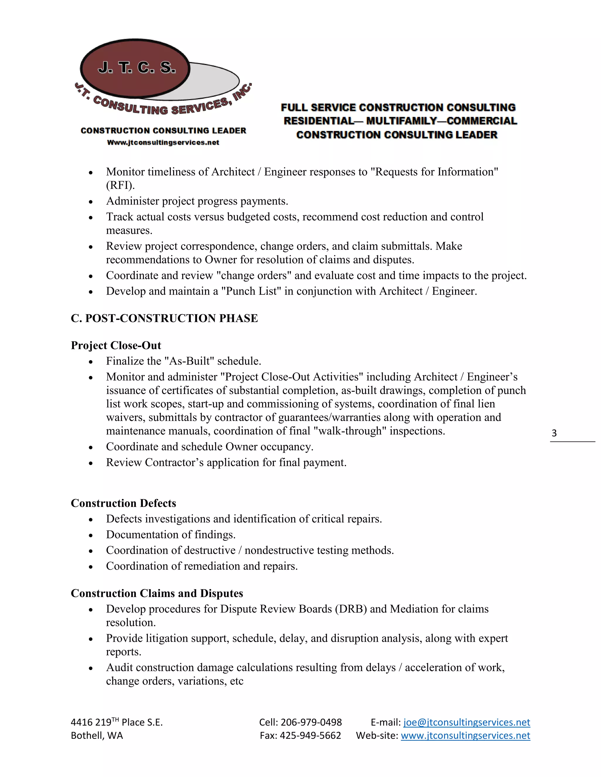 03 CONSTRUCTION OWNERS REP INFORMATION | PDF