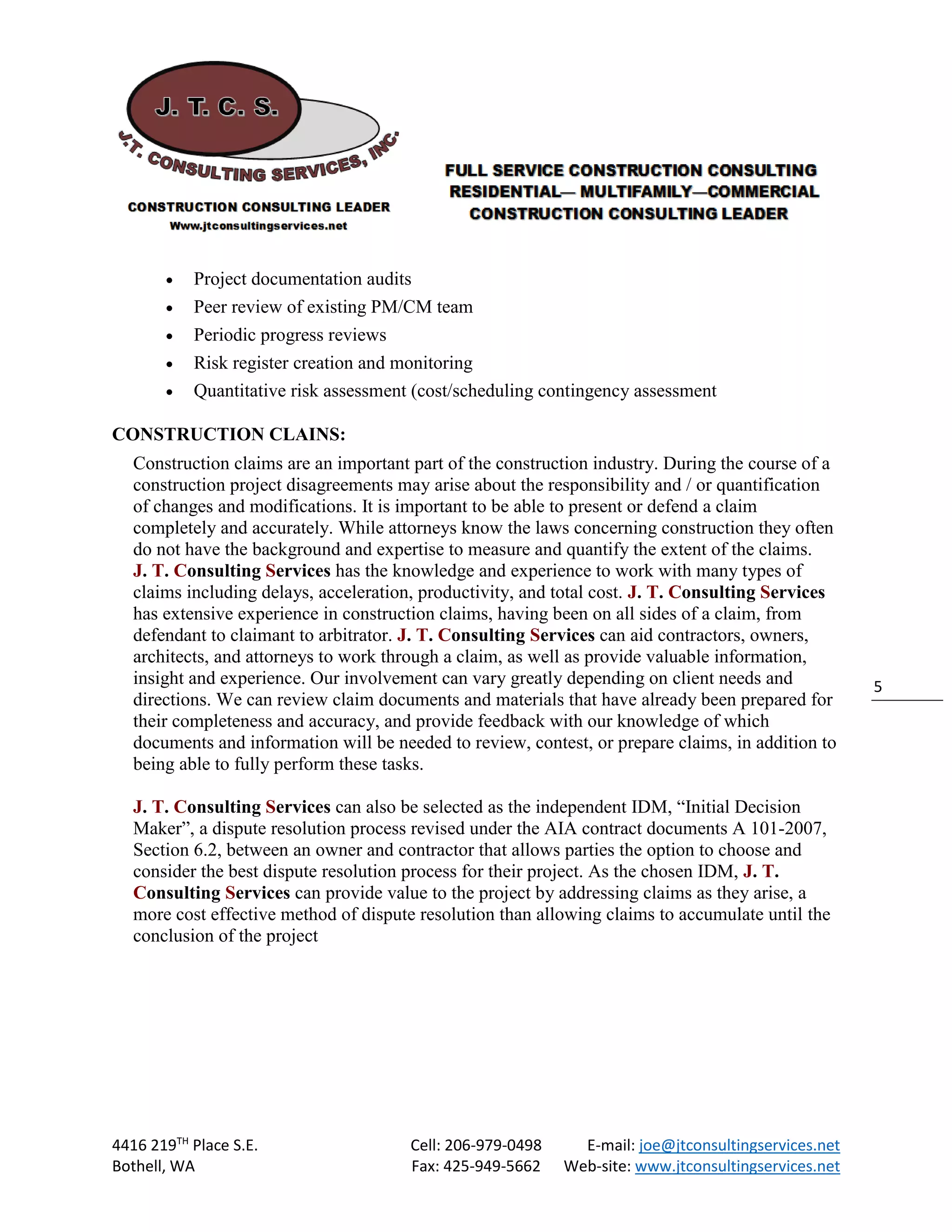 03 CONSTRUCTION OWNERS REP INFORMATION | PDF