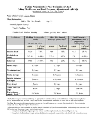 Dietary Assessment Project Part 2 comparison chart_rev2 | PDF