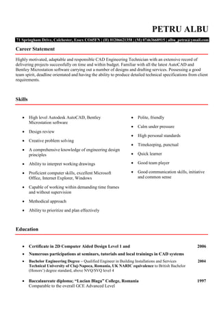 Petru Albu, CAD designer CV | PDF