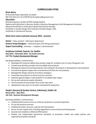 Brian Berry CV December 2015. | DOC