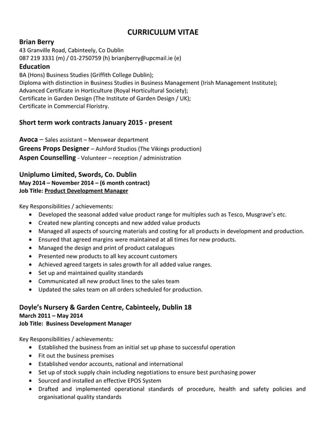 Brian Berry CV December 2015. | PDF