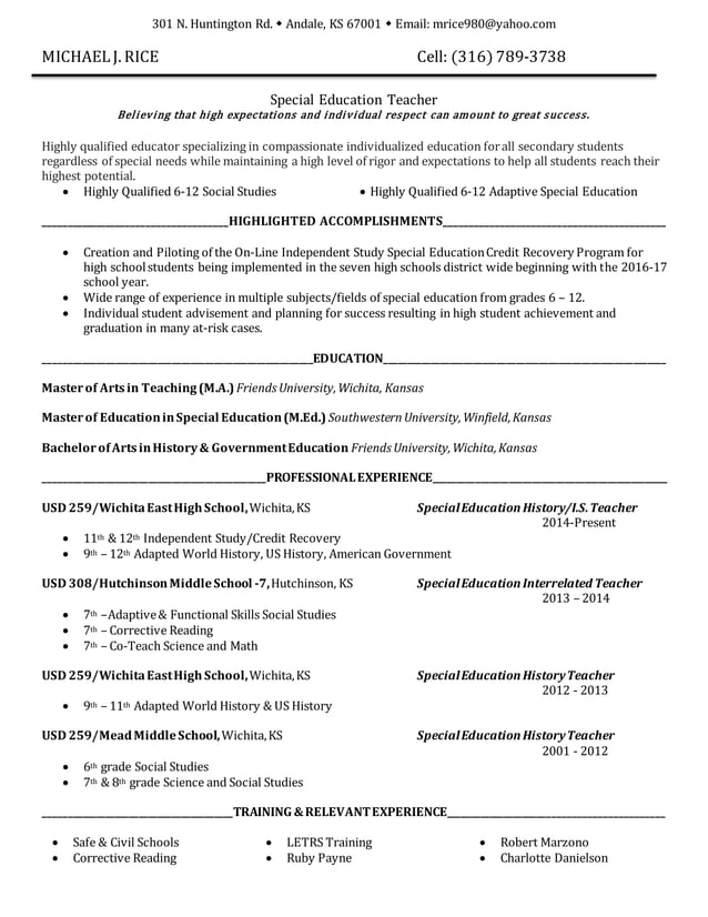 Michael Rice - Special Education | PDF