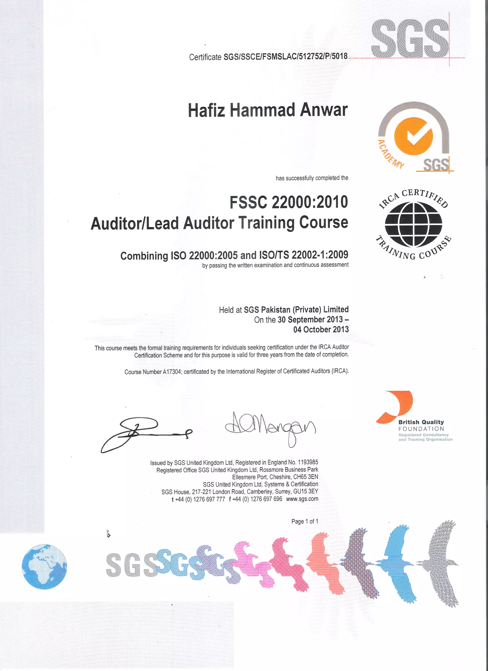 FSSC Lead Auditor- Hafiz Hammad | PDF