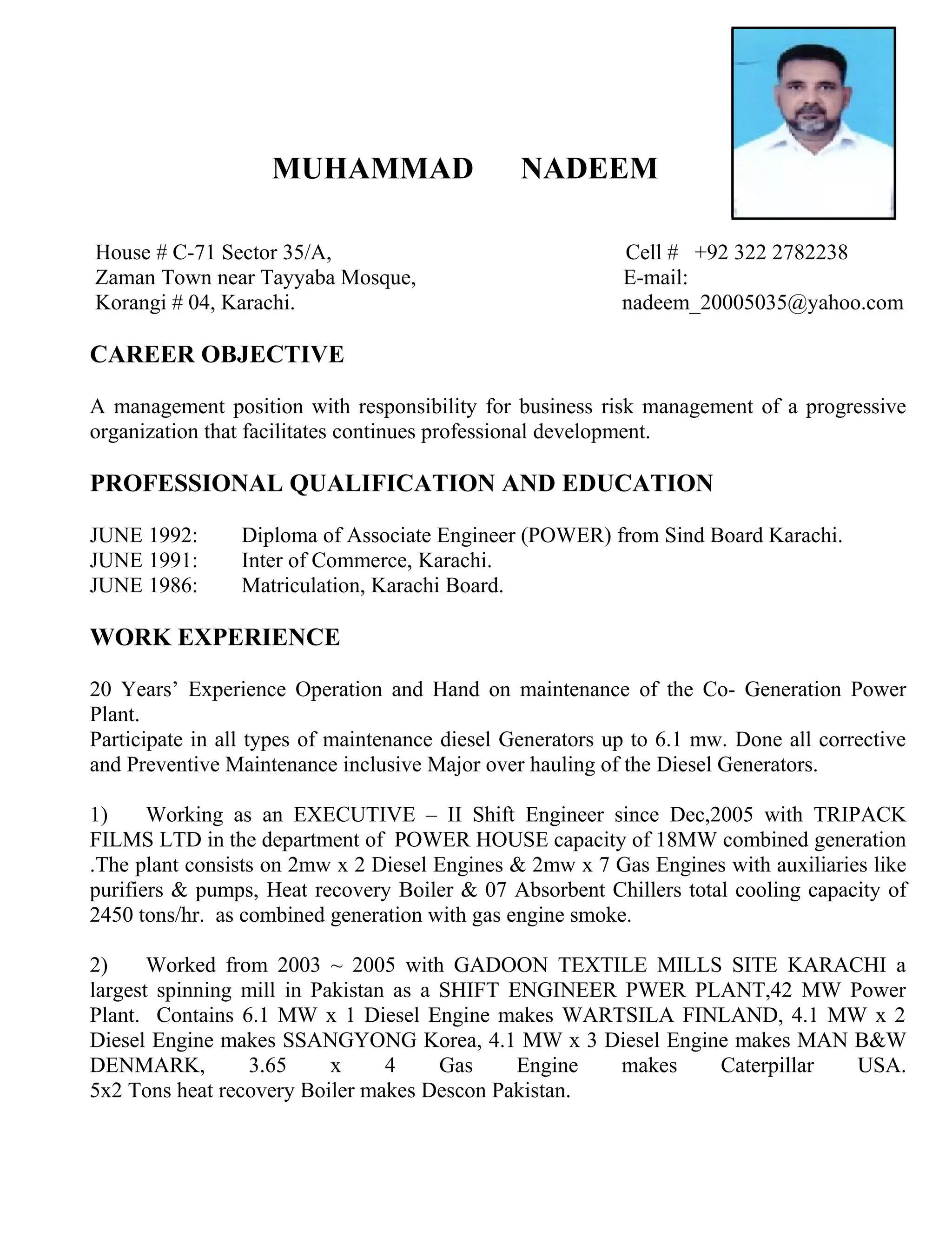 m nadeem cv | DOC