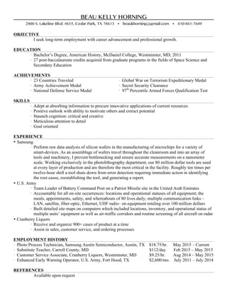 Horning, Beau Resume | PDF