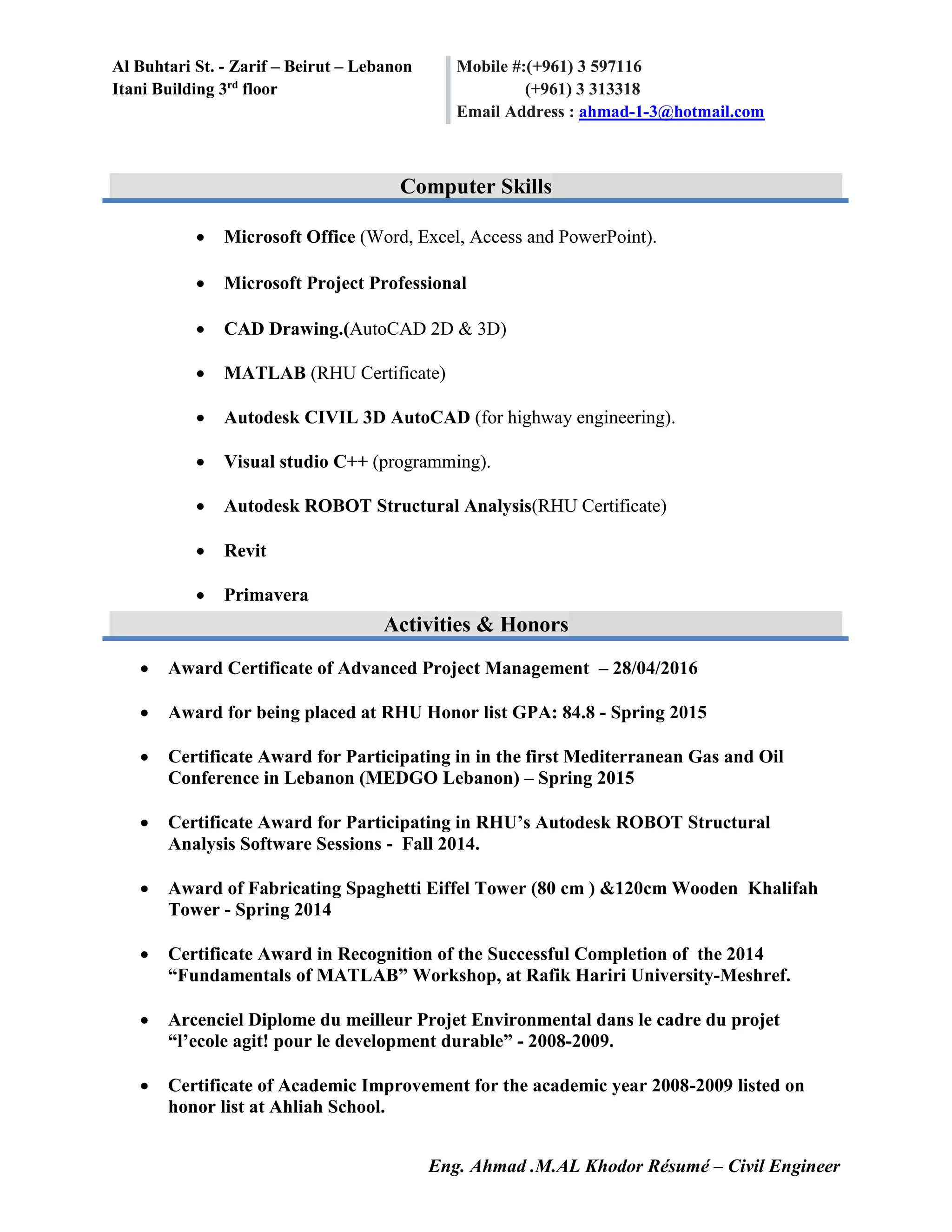 Eng. Ahmad Resume | PDF | Civil Engineering Industry | Industries