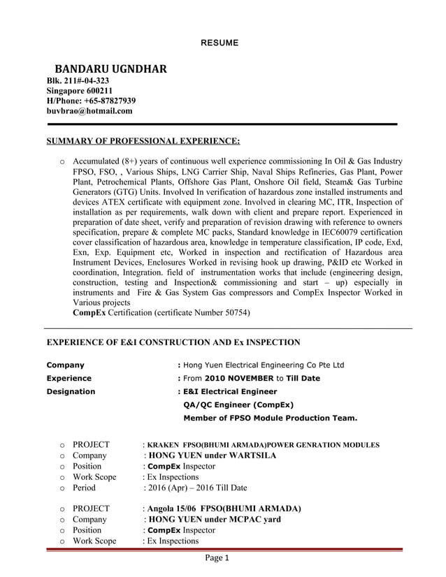 ugandhar CompEx resume | PDF