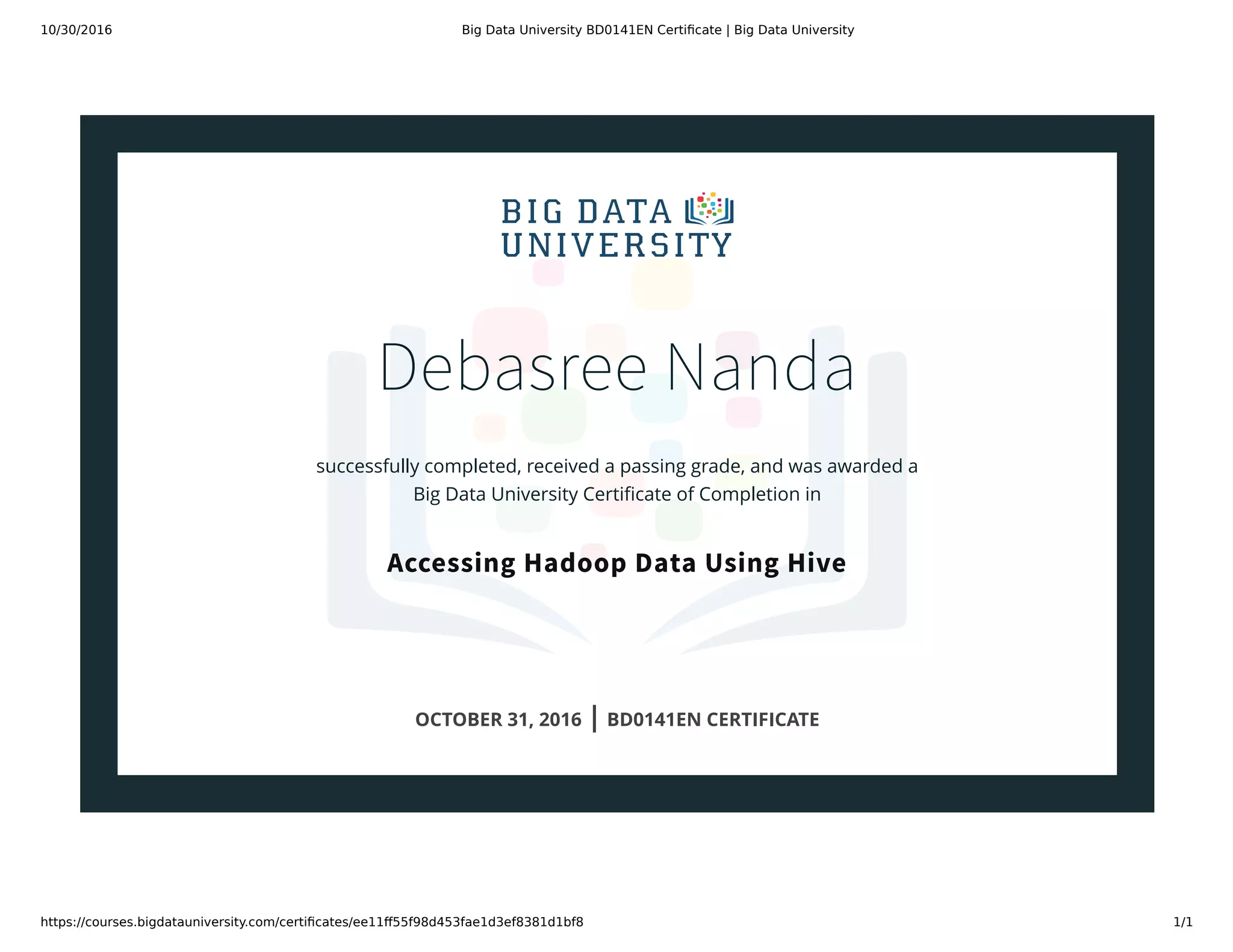 Big Data University BD0141EN Certificate _ Big Data University | PDF