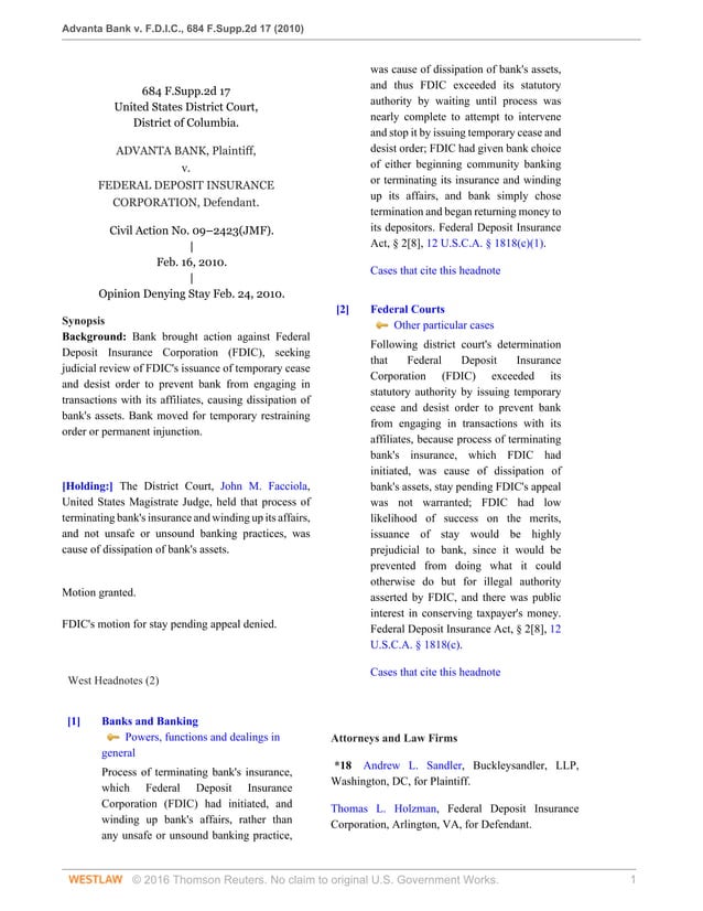 Advanta Bank v FDIC | PDF