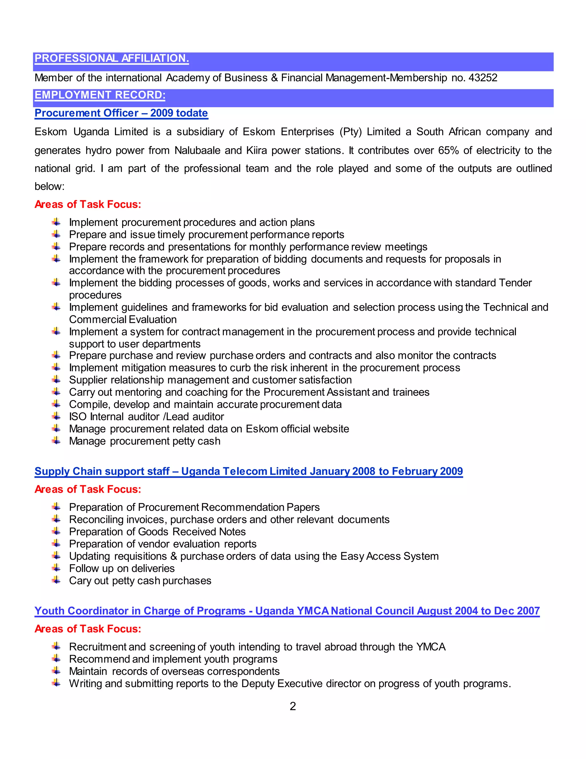 KENNETH BYAMUKAMA PROFILE | PDF