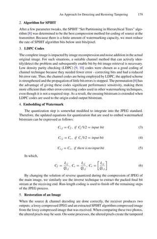 An Approach for Detecting and Restoring Tampering in Digital Image Watermarking | PDF
