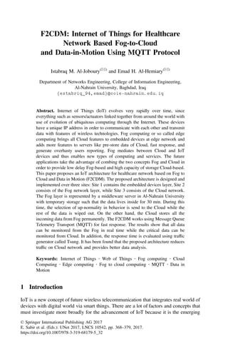 F2CDM: Internet of Things for Healthcare Network Based Fog-to-Cloud and Data-in-Motion Using ...