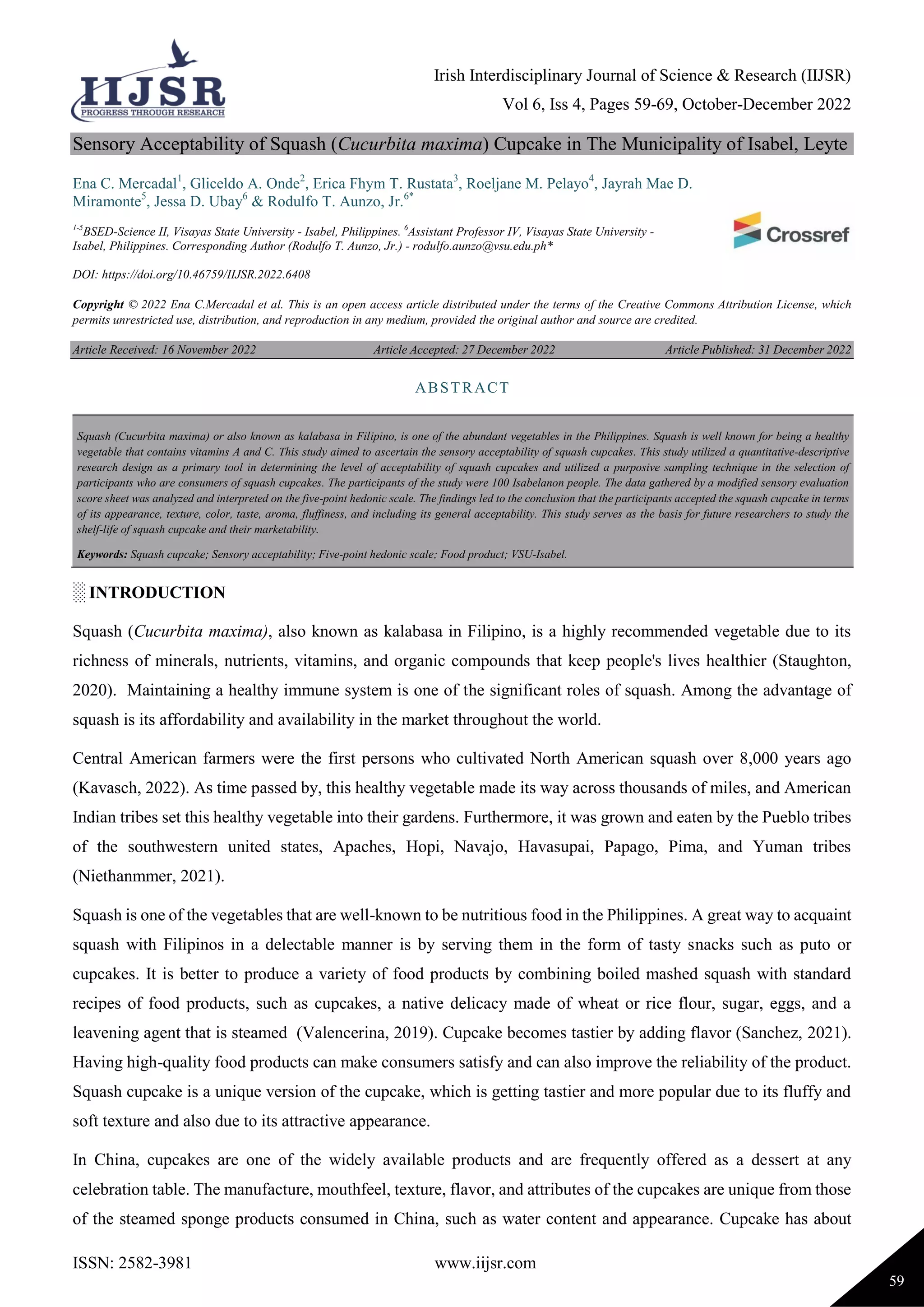 Sensory Acceptability of Squash (Cucurbita maxima) Cupcake in The ...